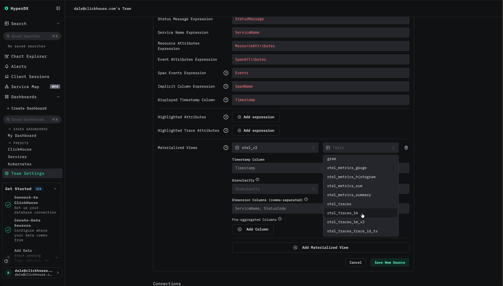 ClickStack - materialized views | ClickHouse Docs