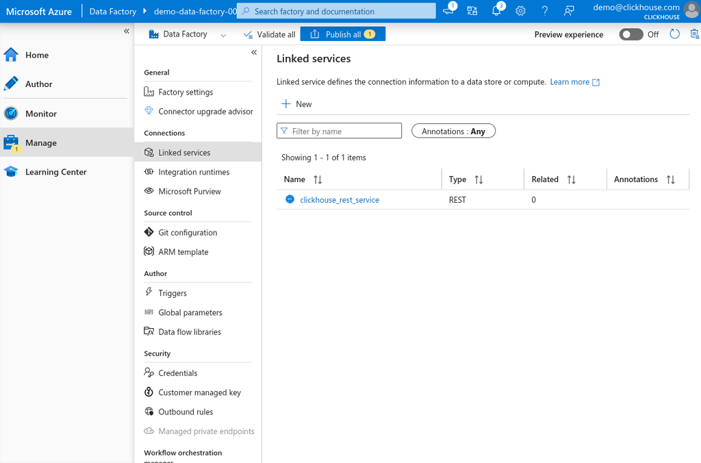 Using ClickHouse HTTP interface in Azure data factory | ClickHouse Docs
