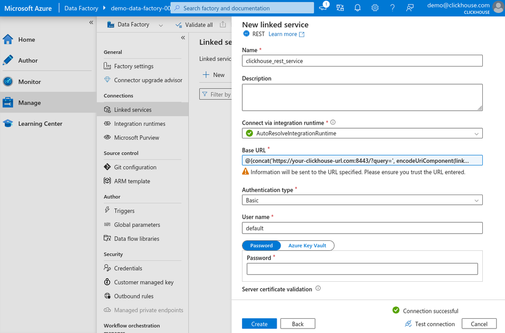 Using ClickHouse HTTP interface in Azure data factory | ClickHouse Docs