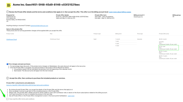 Azure Marketplace Committed Contract | ClickHouse Docs
