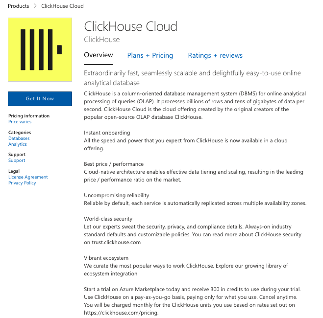 Azure Marketplace PAYG | ClickHouse Docs