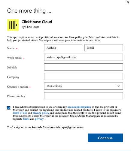 Azure Marketplace PAYG | ClickHouse Docs