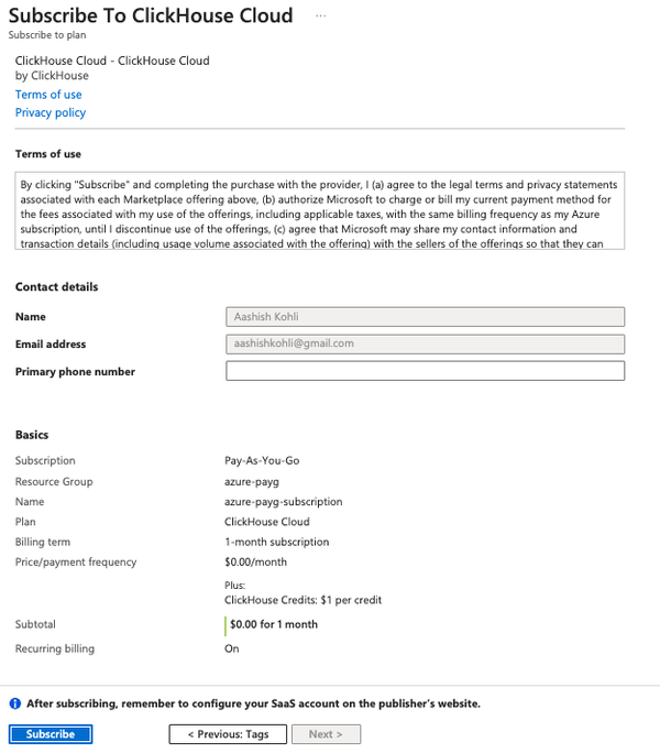 Azure Marketplace PAYG | ClickHouse Docs