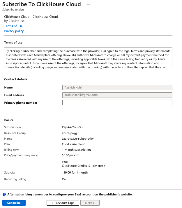 Azure Marketplace PAYG | ClickHouse Docs