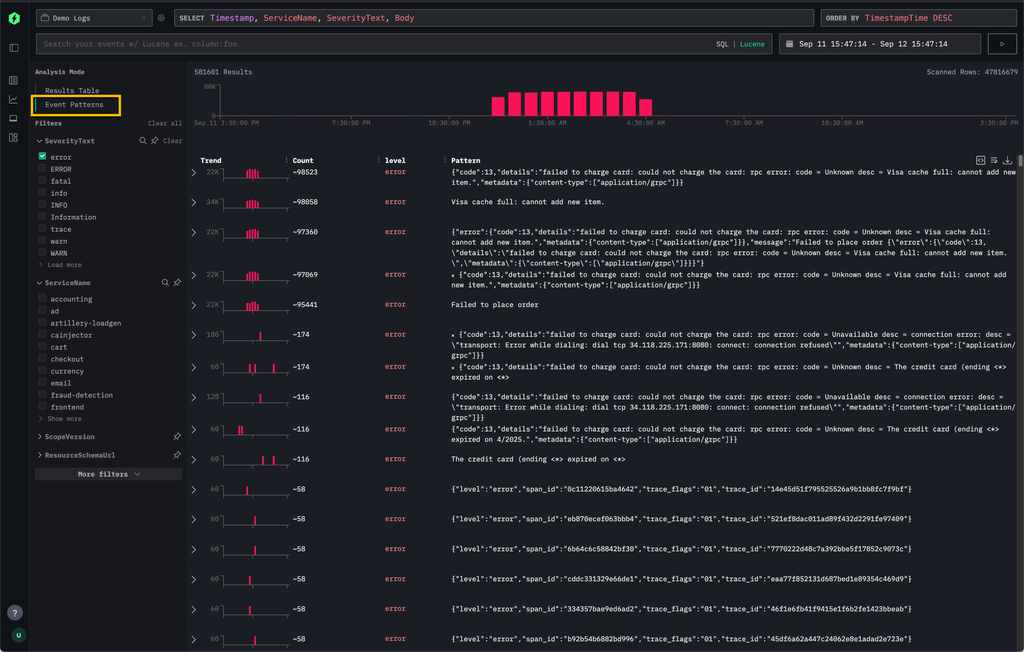 Event patterns with ClickStack | ClickHouse Docs
