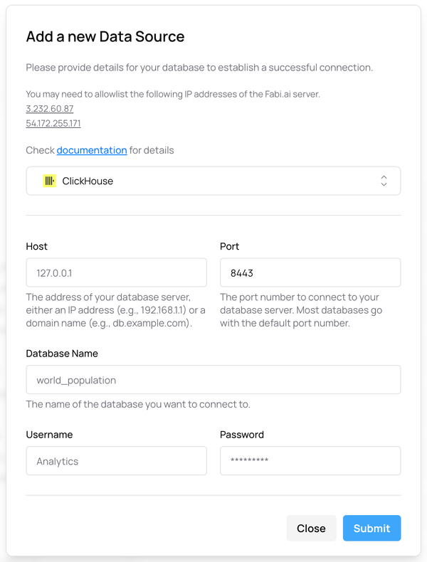 Connect ClickHouse to Fabi.ai | ClickHouse Docs
