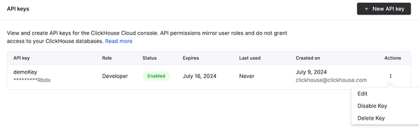 Managing API Keys | ClickHouse Docs