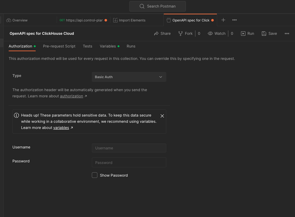 Programmatic API access with Postman | ClickHouse Docs