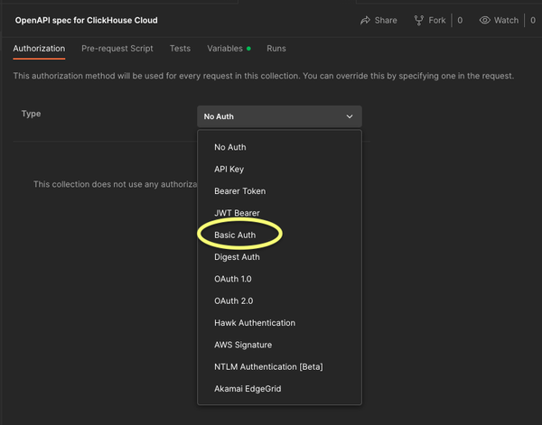 Programmatic API access with Postman | ClickHouse Docs
