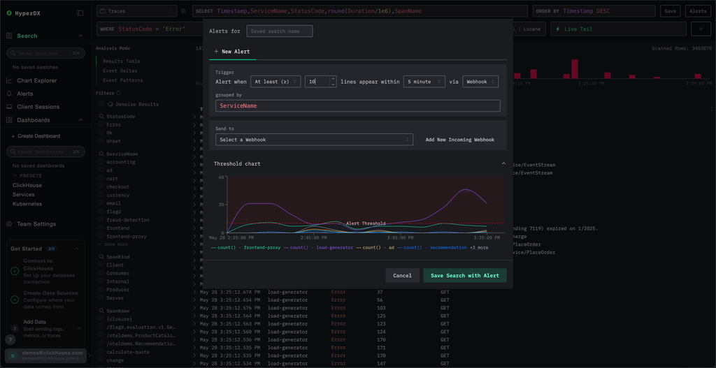 Search with ClickStack | ClickHouse Docs