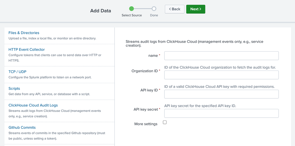 Storing ClickHouse Cloud Audit logs into Splunk | ClickHouse Docs